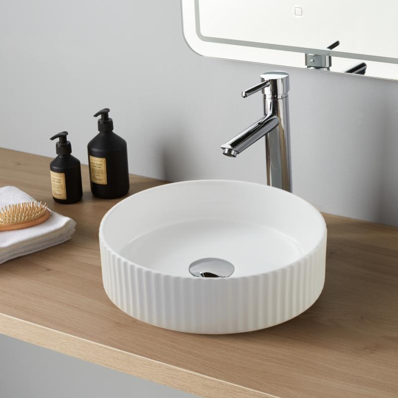 Vasque à poser striée Ania ø 36cm blanche | Leroy Merlin