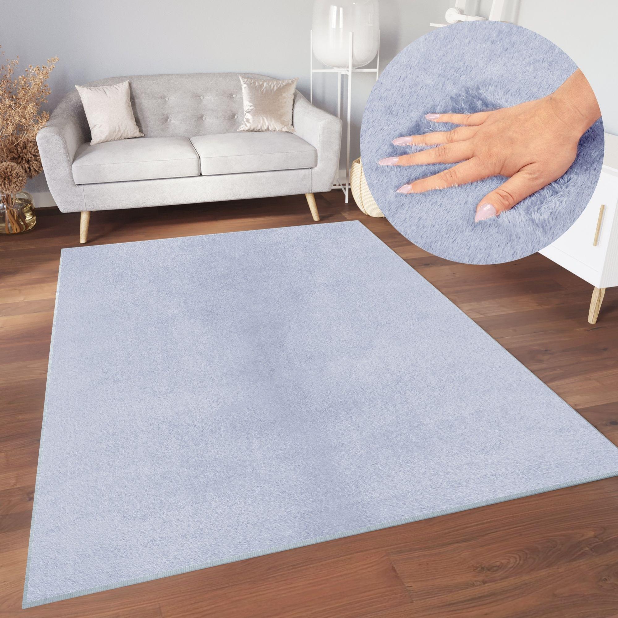 Tapiso Cuddle Tapis Shaggy Antidérapant Lavable Moderne Gris Argent Uni ...