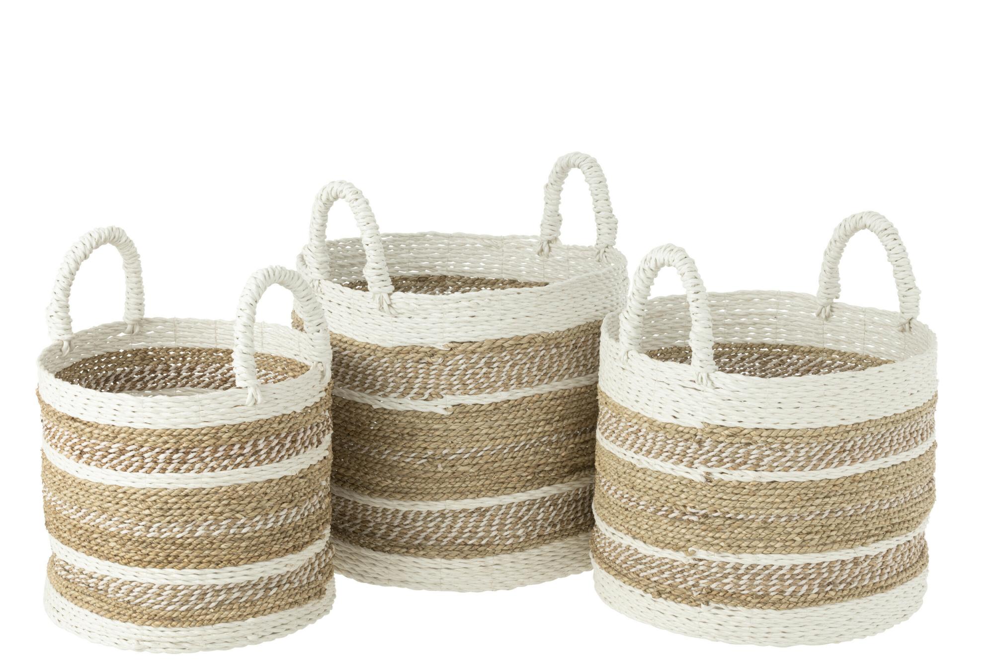 SET 3 PANIER CARO RAFFIA BLANC/NATUREL | Leroy Merlin