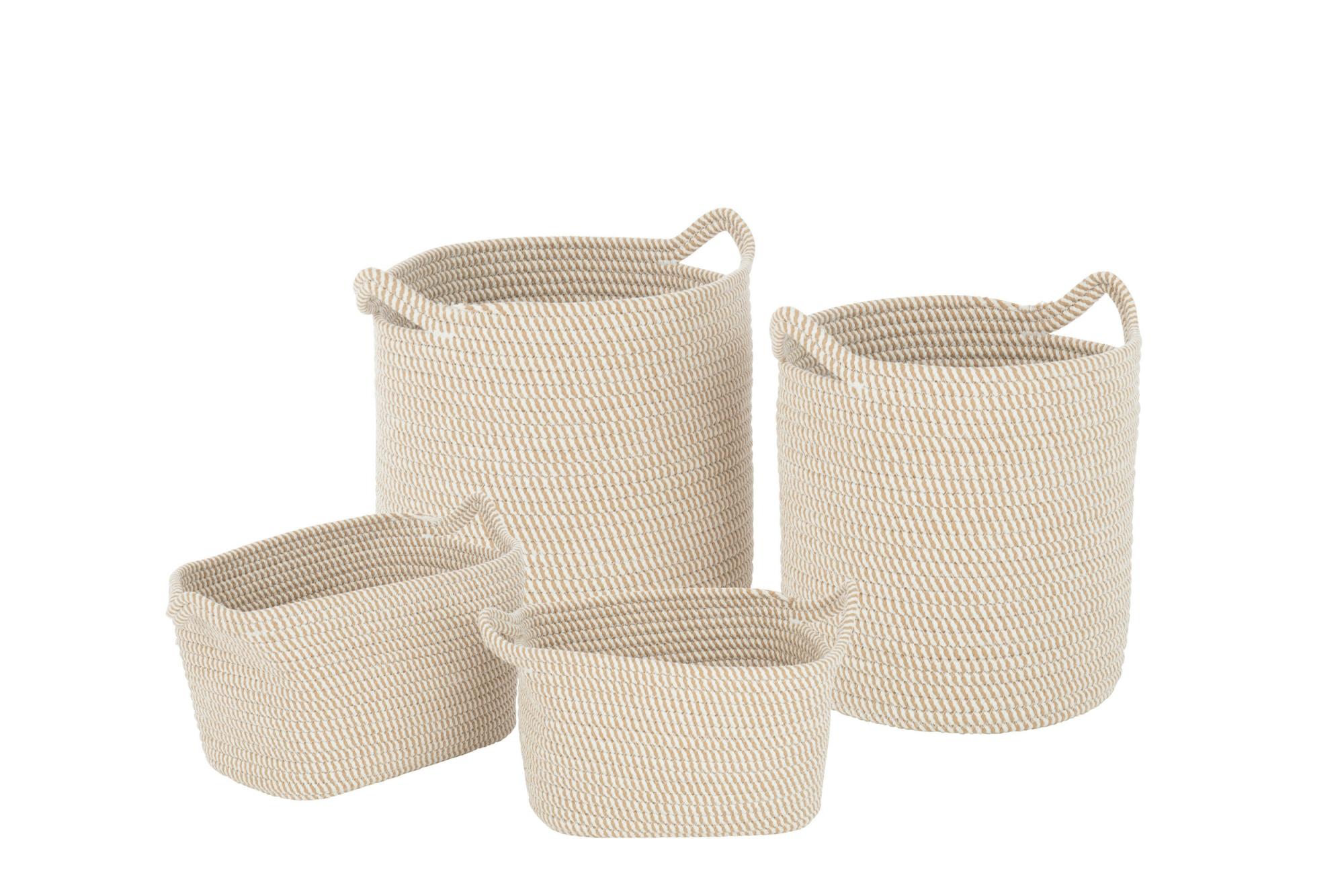 SET 4 PANIERS ROND + RECTANGLE ANSES TEXTILE BEIGE | Leroy Merlin