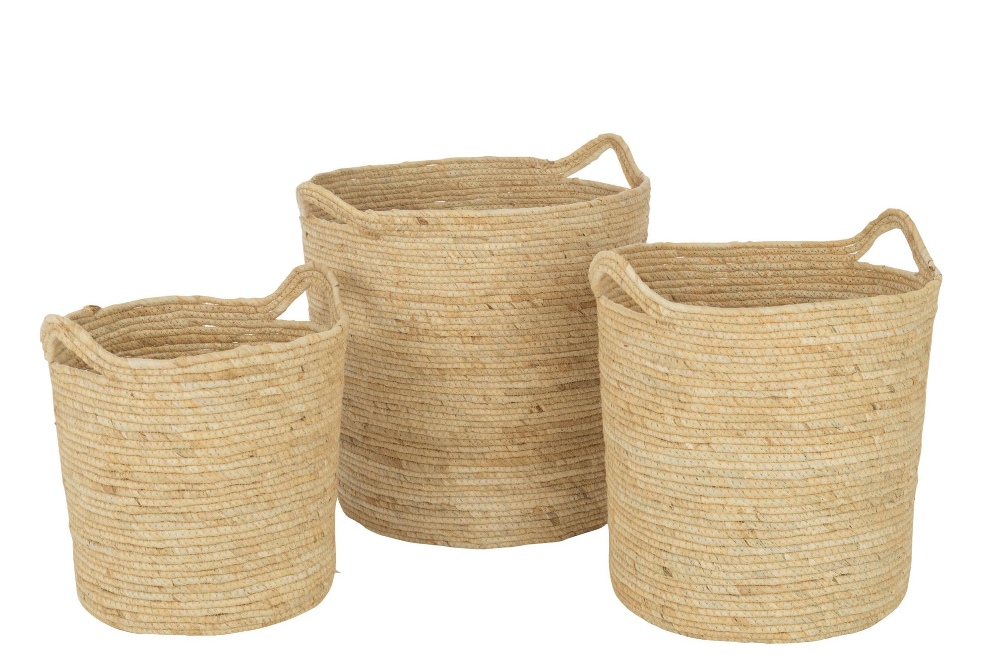 SET 3 PANIERS ROND ANSES MAÏS NATUREL | Leroy Merlin