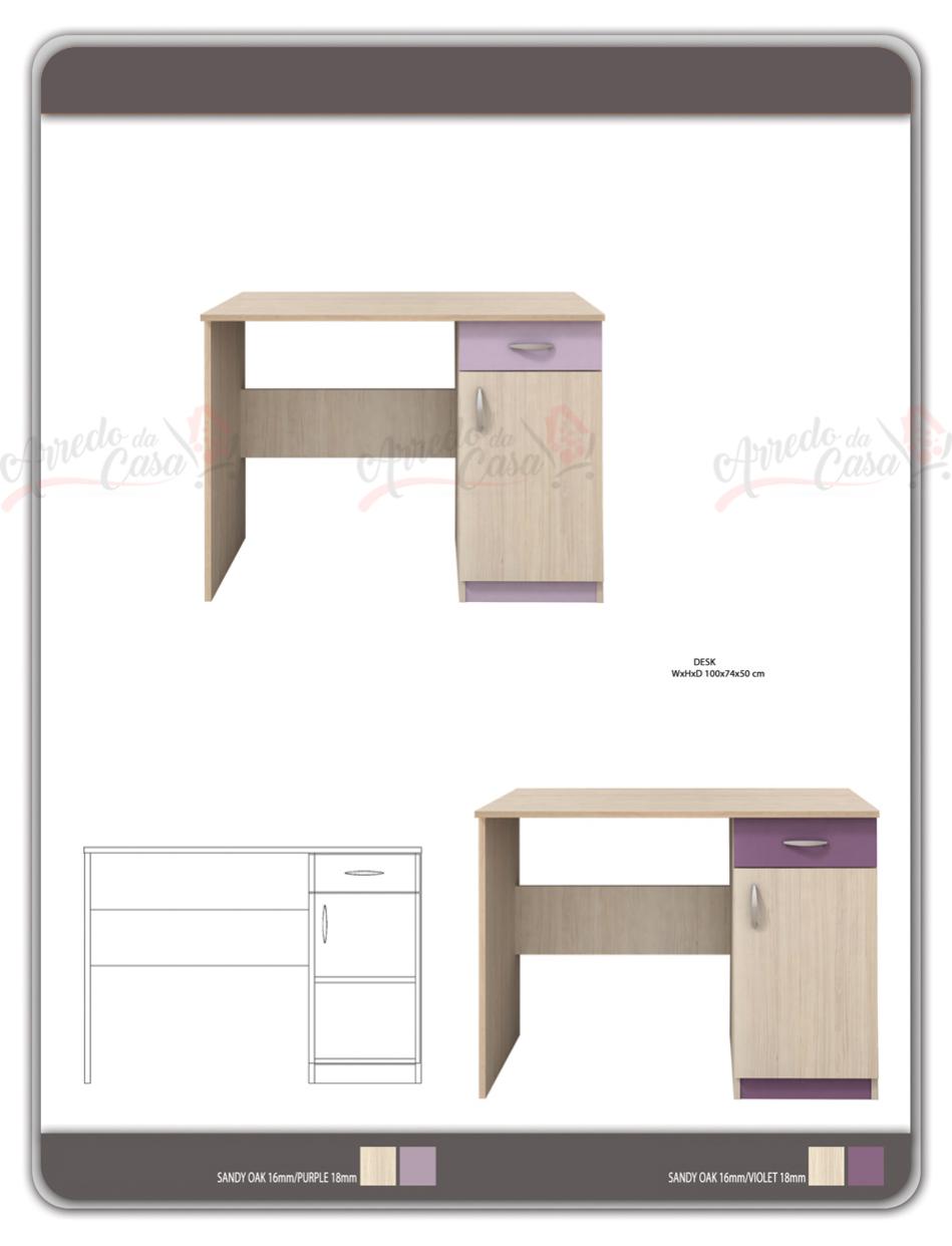 Scrivania da camera con un cassetto e un'anta SCG1 100x74 rovere sabbia ...