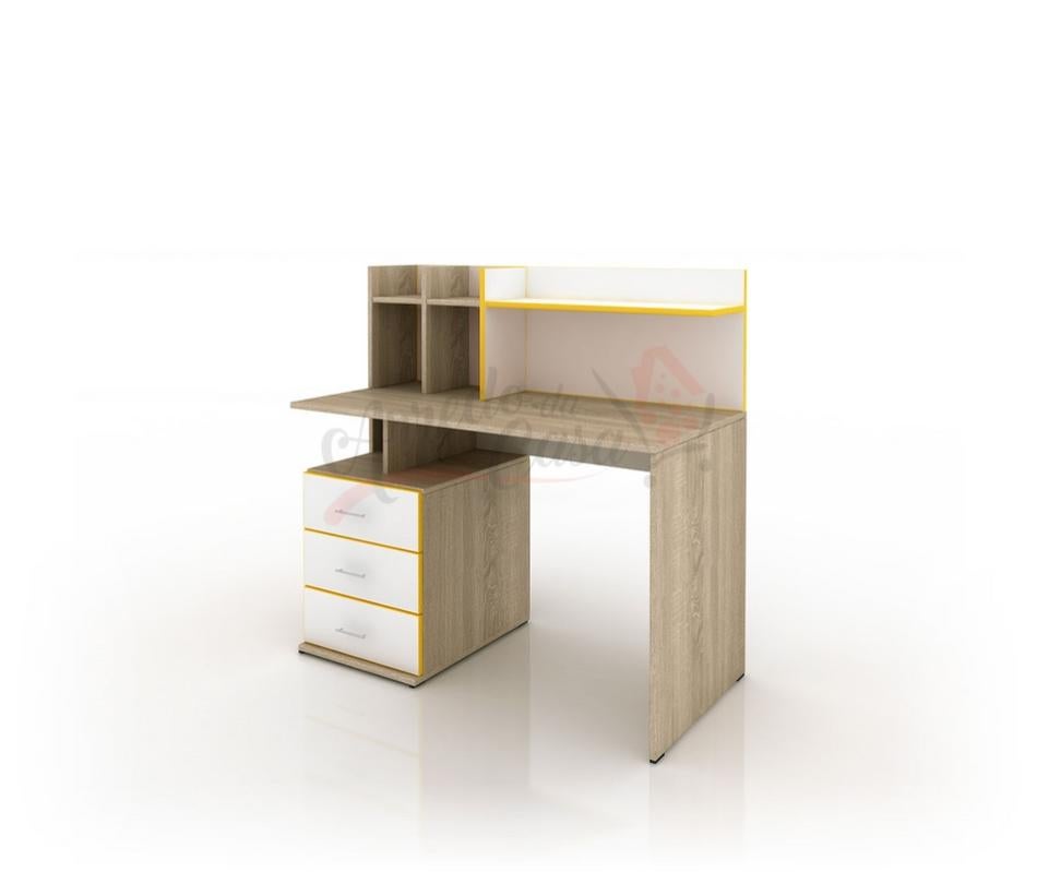 Scrivania per cameretta con mensola SCI1 120x75 rovere chiaro e giallo ...