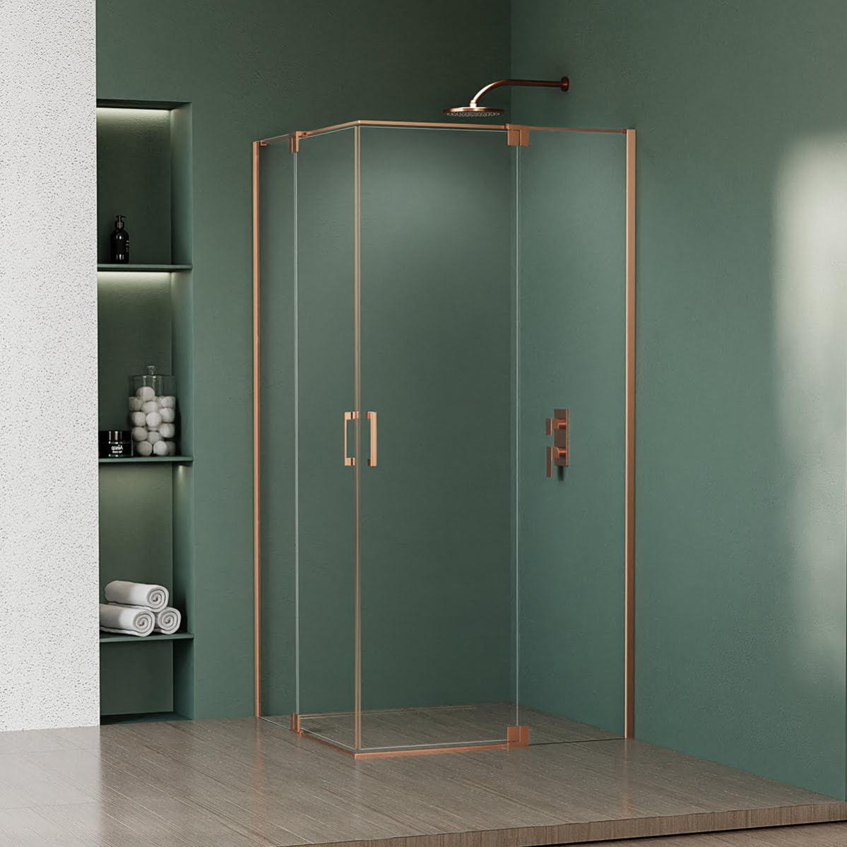 Cabina doccia in rame spazzolato 90x90cm, trasparente, 2 porte girevoli ...