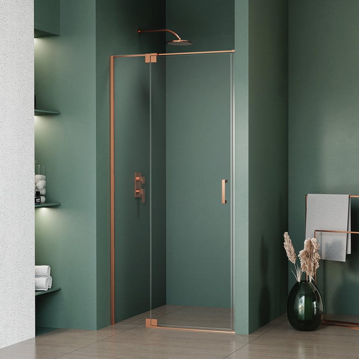 Porta doccia a battente trasparente rame spazzolato, rame spazzolato ...