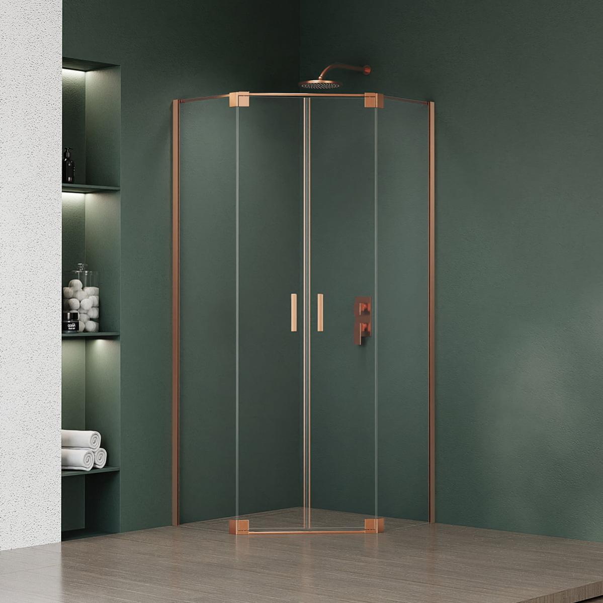 Cabina doccia in rame spazzolato 90x90 cm, trasparente, 2 porte ...