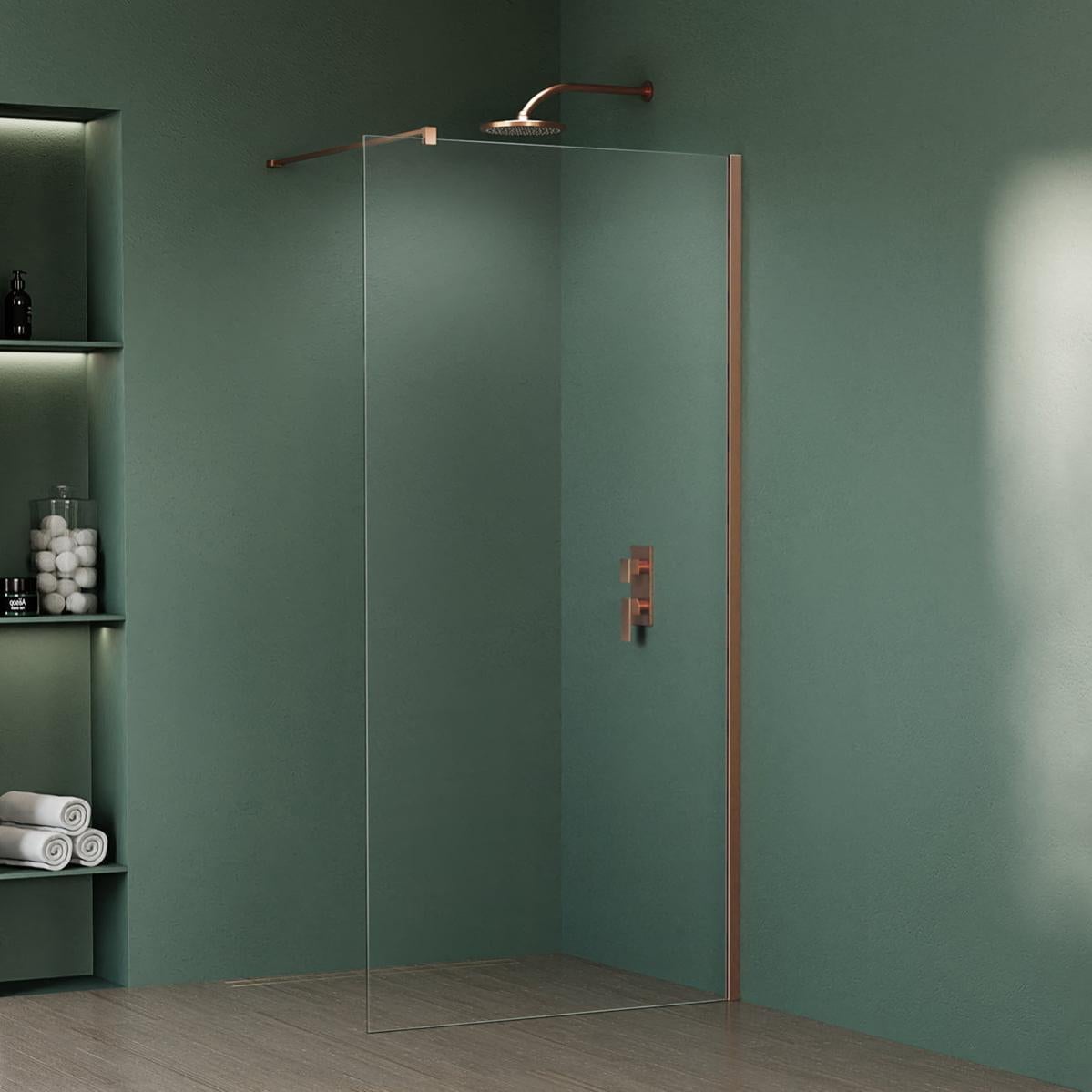 Cabina doccia AROSA 120 cm in rame spazzolato con vetro trasparente ...