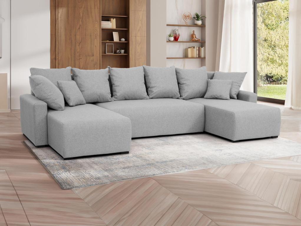 Canapé d'angle panoramique convertible en tissu gris clair LADAZIA | Leroy Merlin