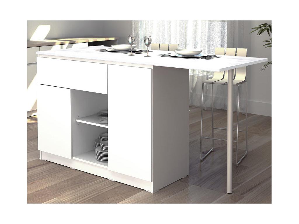 Ilot central de cuisine avec 2 portes, 1 tiroir et 2 niches - Blanc ... Ilot central de cuisine avec 2 portes, 1 tiroir et 2 niches - Blanc ...
