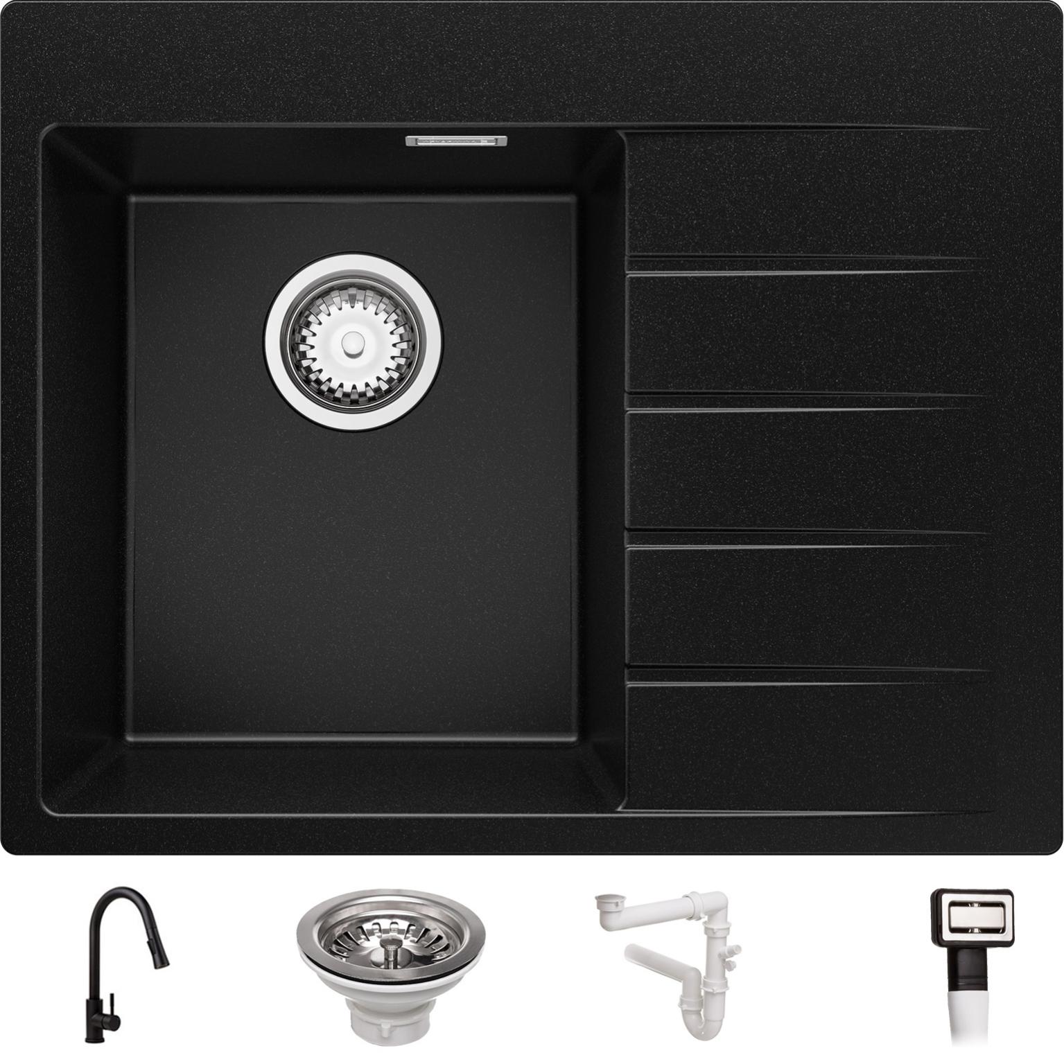 Lavello Cucina Nero 62x50 cm, Lavello in Granito 1 Vasca + Set di ...