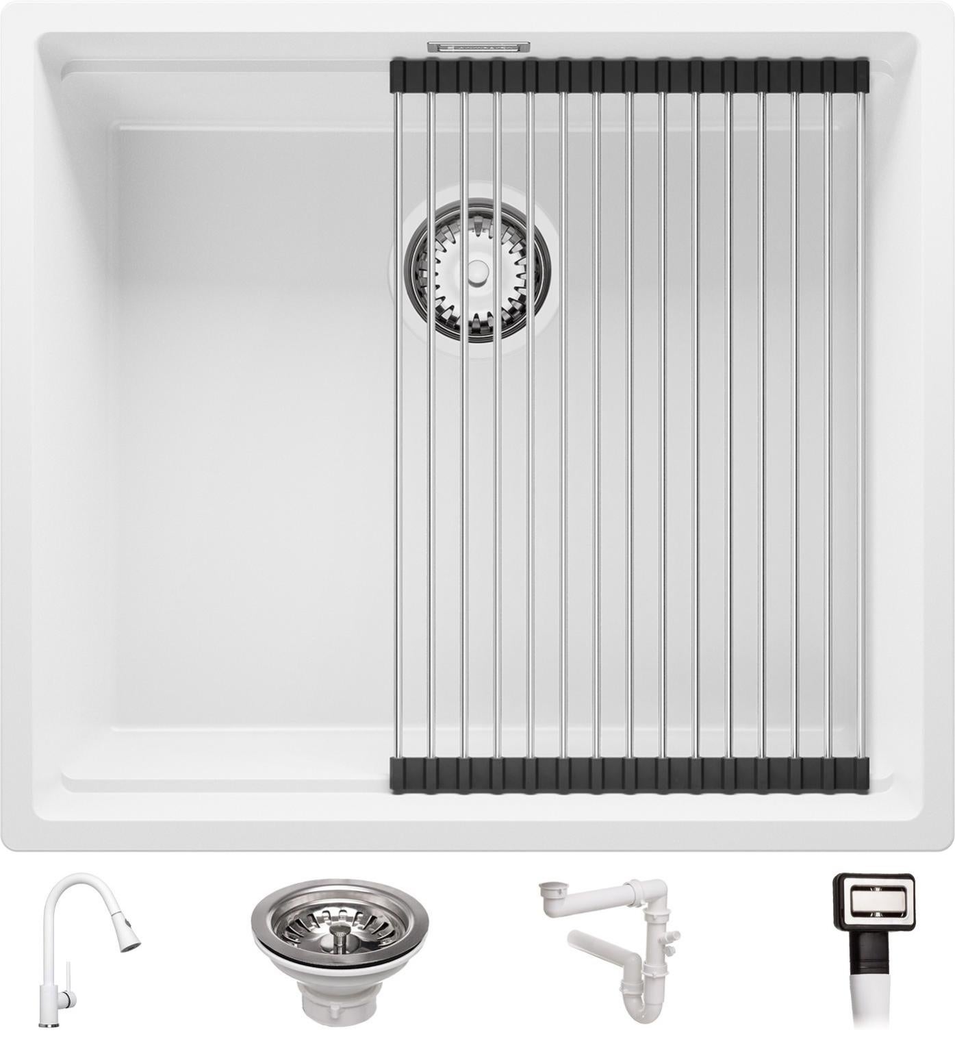 Lavello Sottopiano Bianco 56x50 cm, Lavello in Granito 1 Vasca + Set di ...