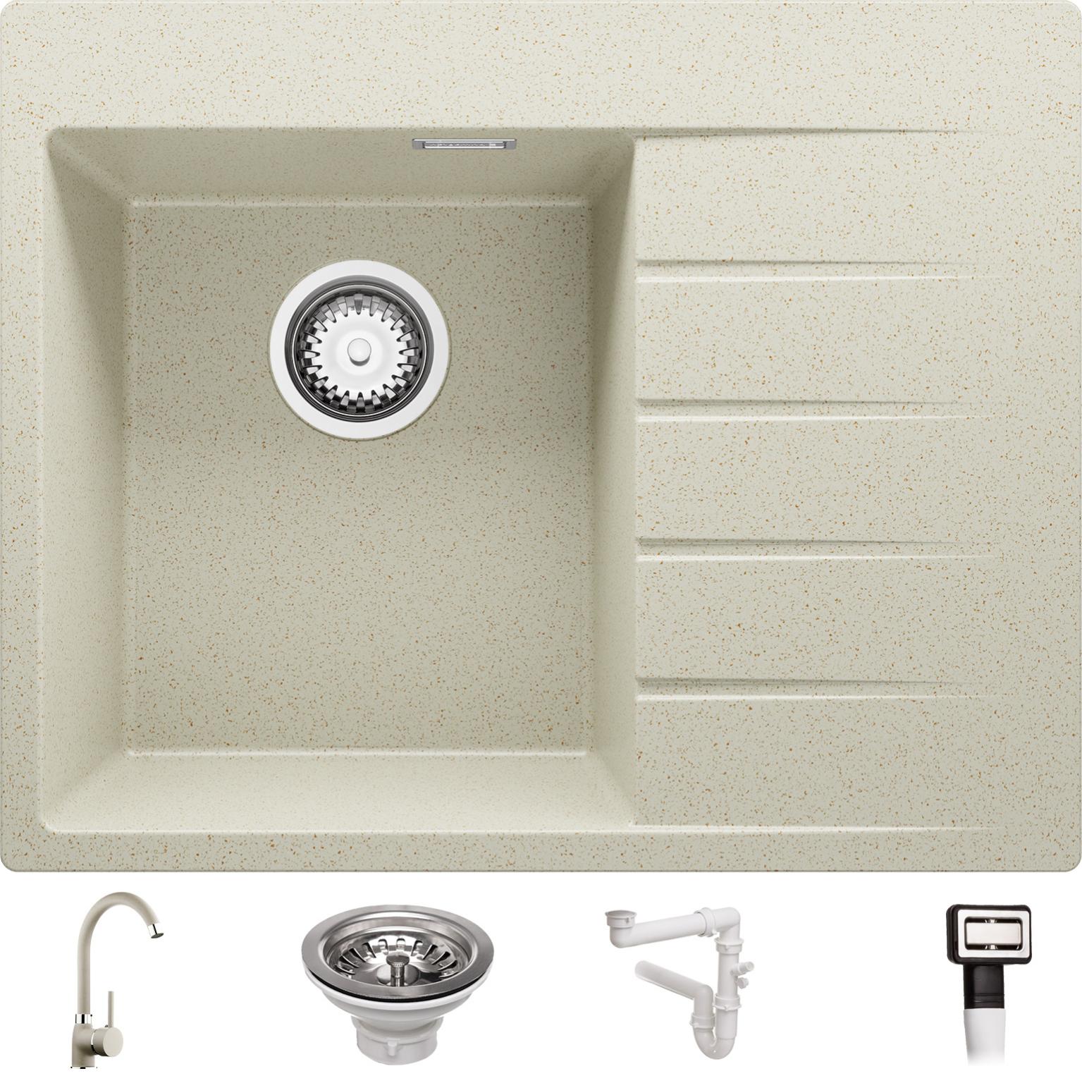 Lavello Cucina Beige 62x50 cm, Lavello in Granito 1 Vasca + Set di ...