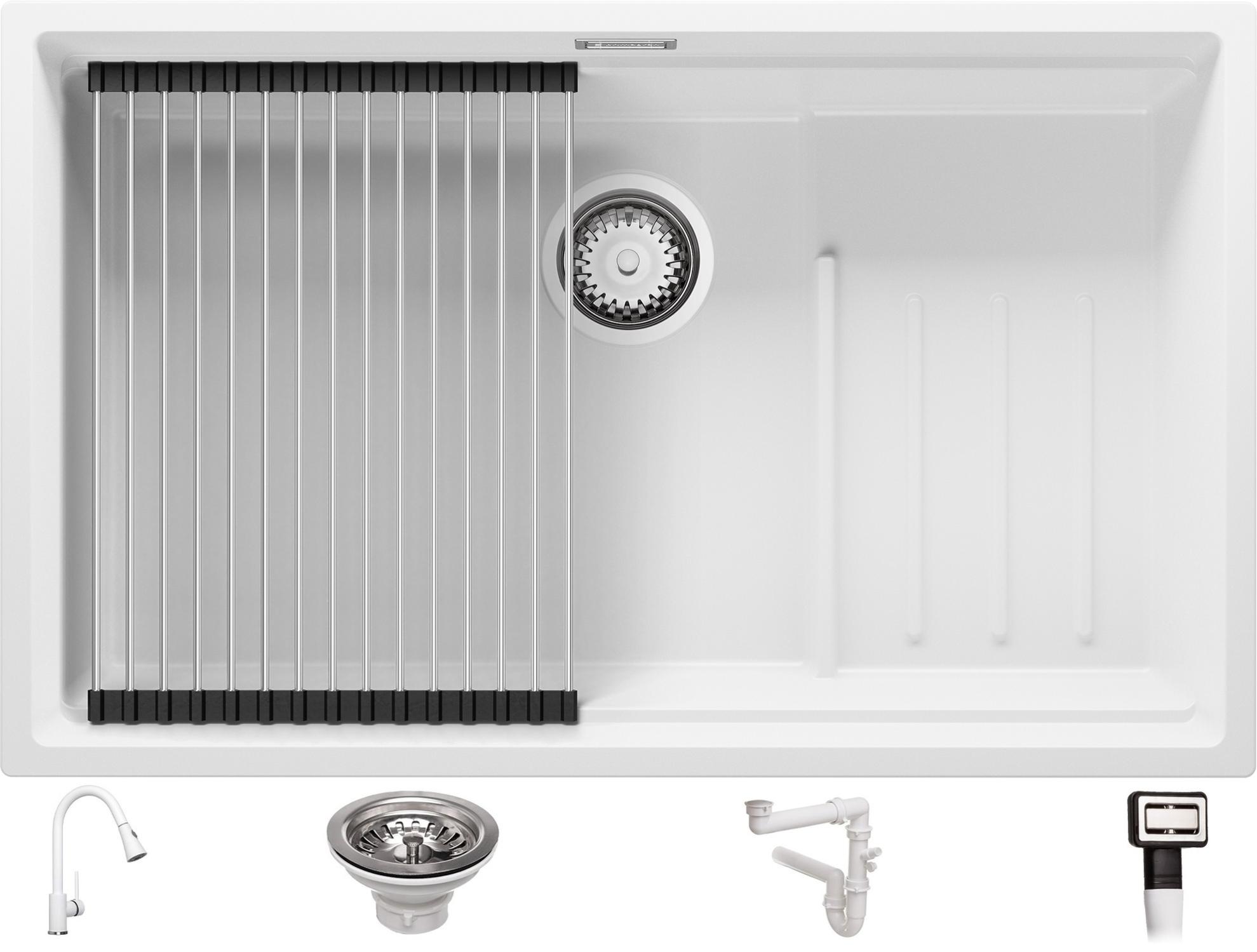 Lavello Sottopiano Bianco 76x47 cm, Lavello in Granito 1 Vasca + Set di ...