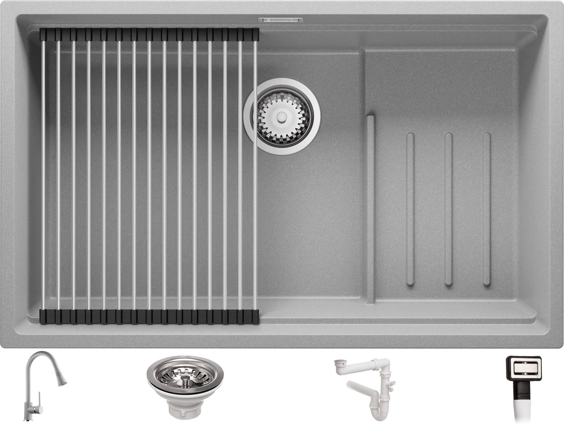 Lavello Sottopiano Grigio 76x47 cm, Lavello in Granito 1 Vasca + Set di ...