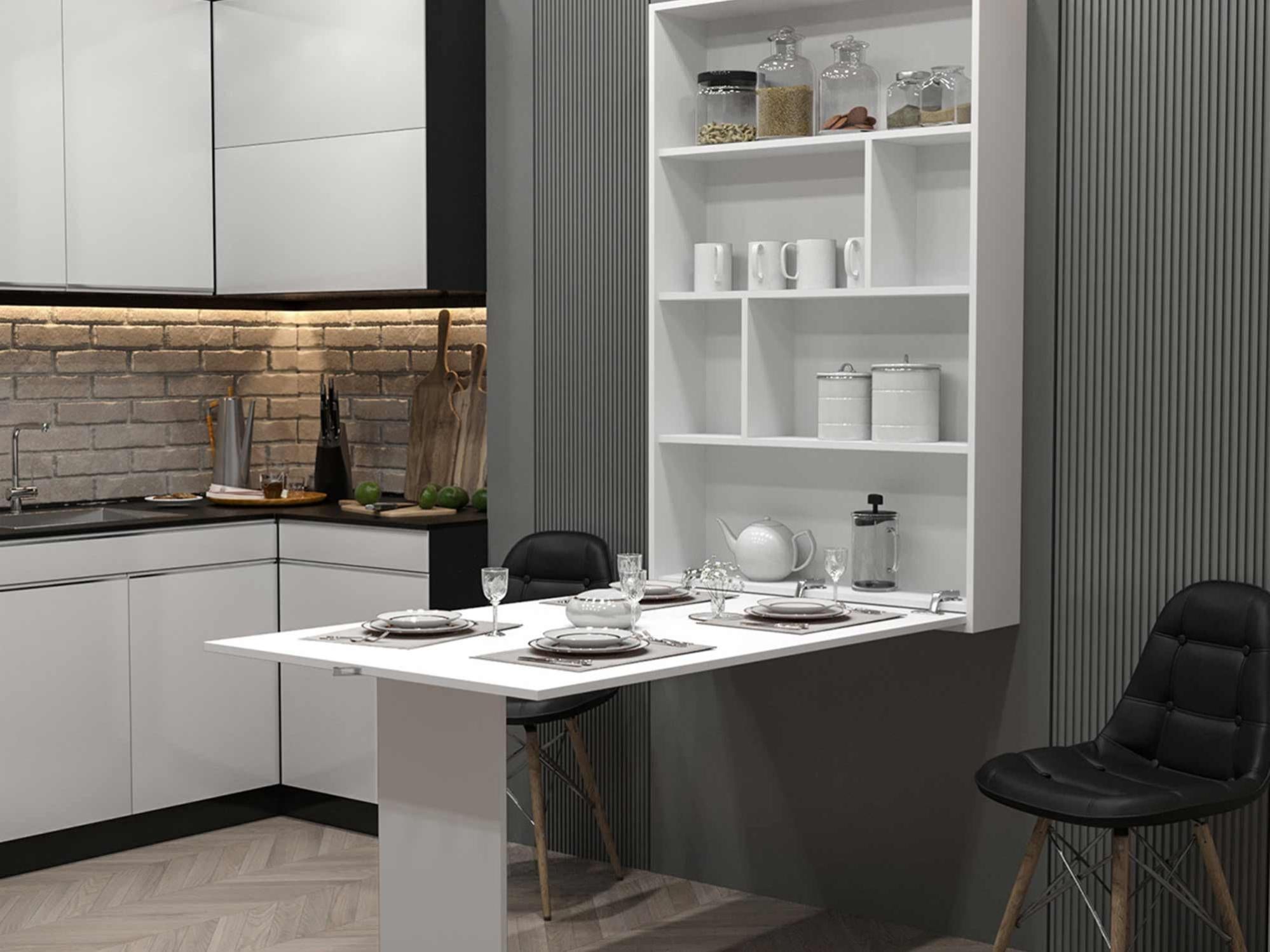 Mondrian - table murale rabattable avec rangements - 4 personnes ...