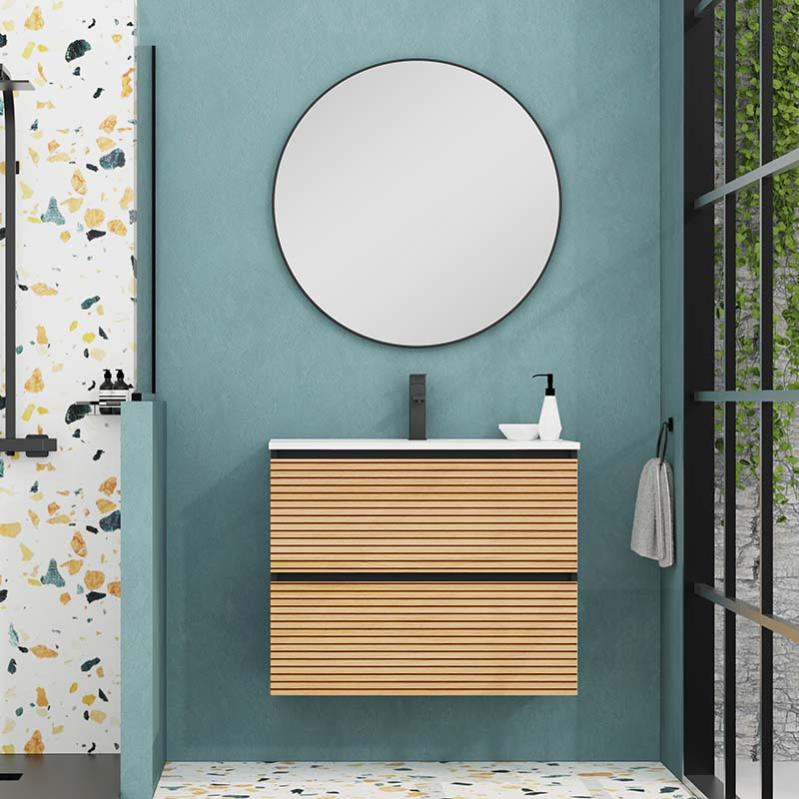 CONJUNTO DE BAÑO YINU | MUEBLE DE BAÑO SUSPENDIDO | 80 CM NEGRO - SOLOMON | DOS CAJONES | CON ...