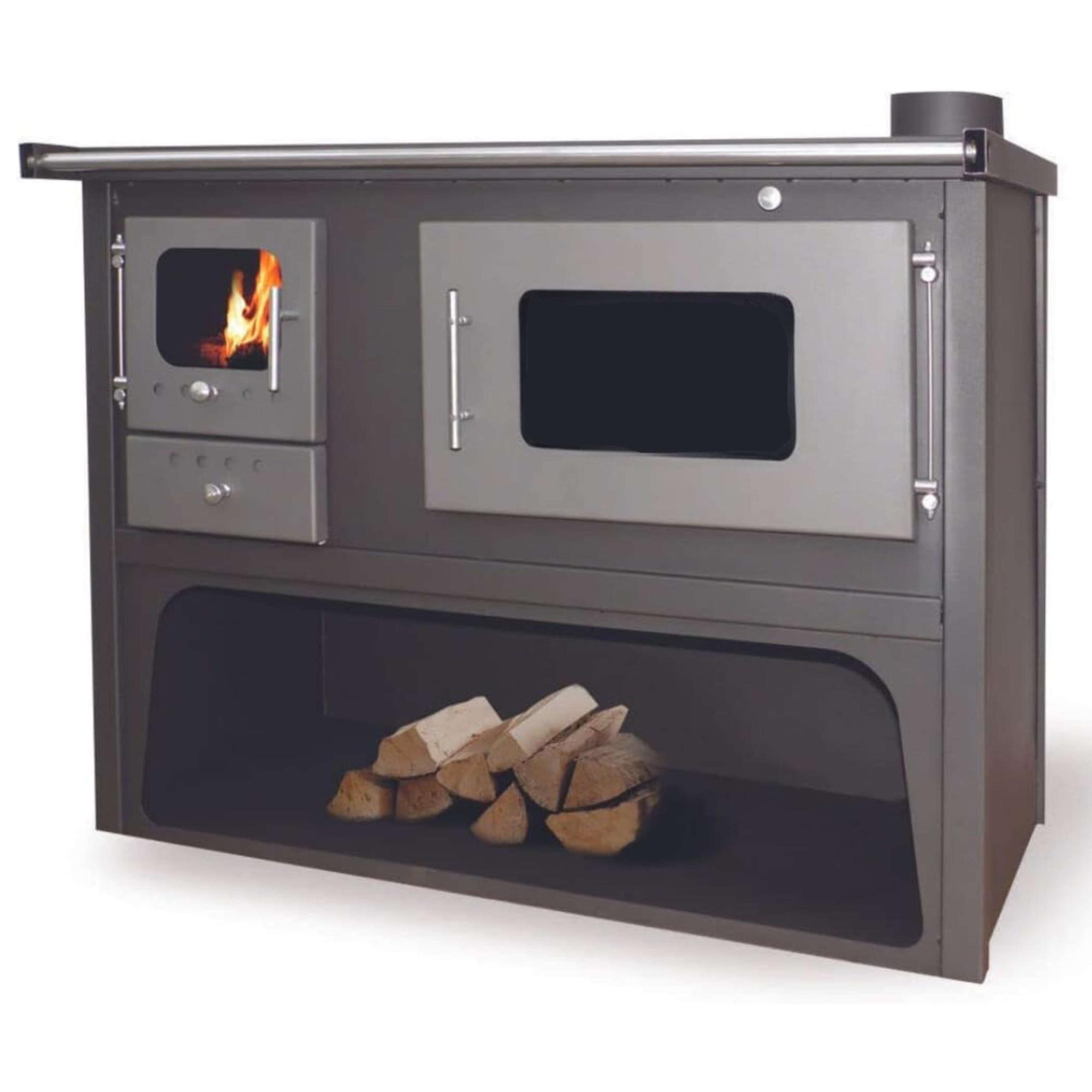 Stufa a Legna Cucina a Legna con Forno in Acciaio Venezia Maxi 10,3 - 15 kW Piano Cottura ...