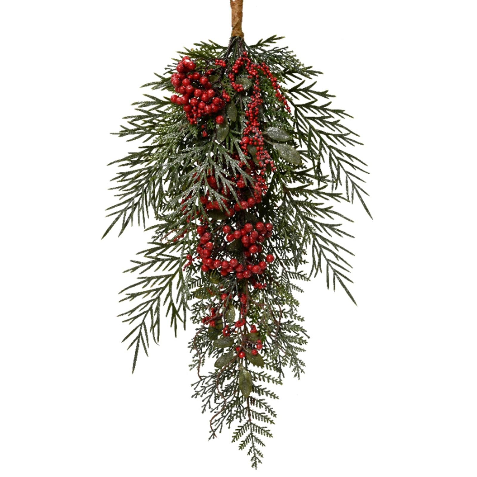 Ghirlanda natalizia con bacche e glitter, color verde e rosso, per ...