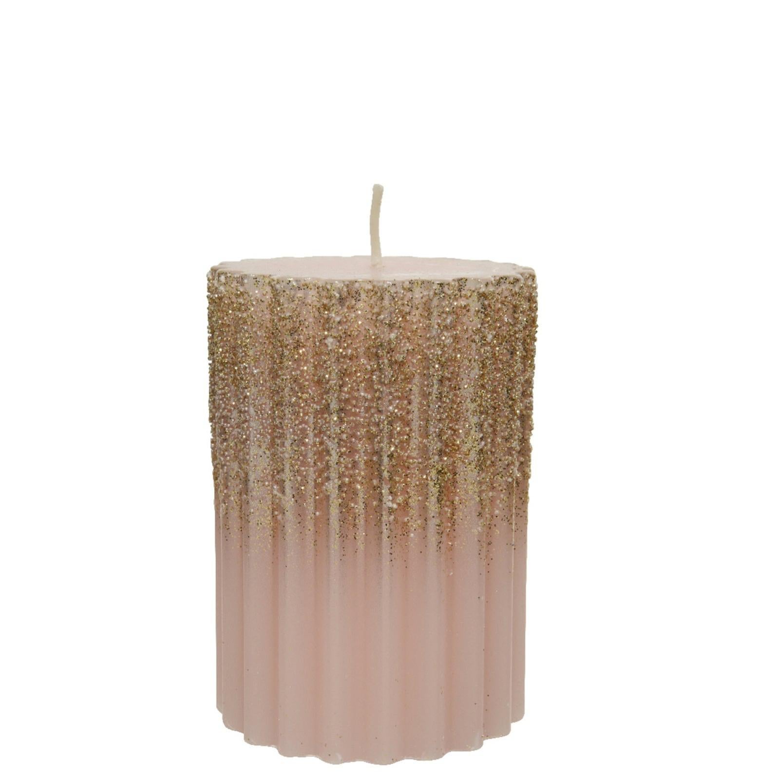 Candela decorativa in cera rigata con Glitter color Rosa Blush ...