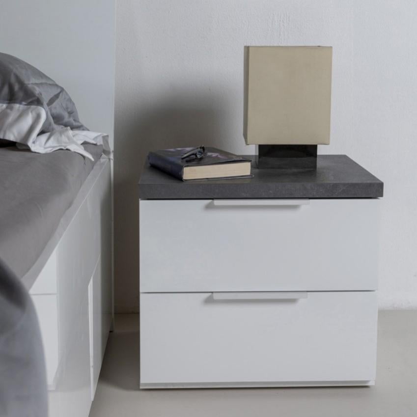 Comodino camera da letto moderno 2 cassetti bianco top grigio Robyn ...