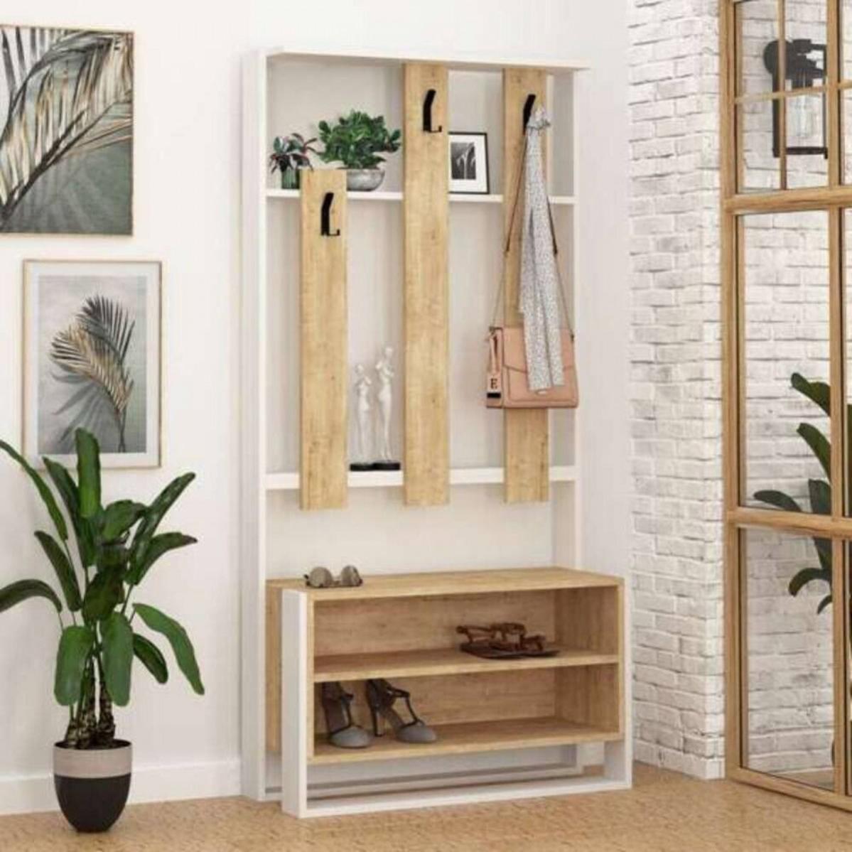 Mobiletto da Ingresso con Mensole in Legno e Appendiabiti Moderno ...