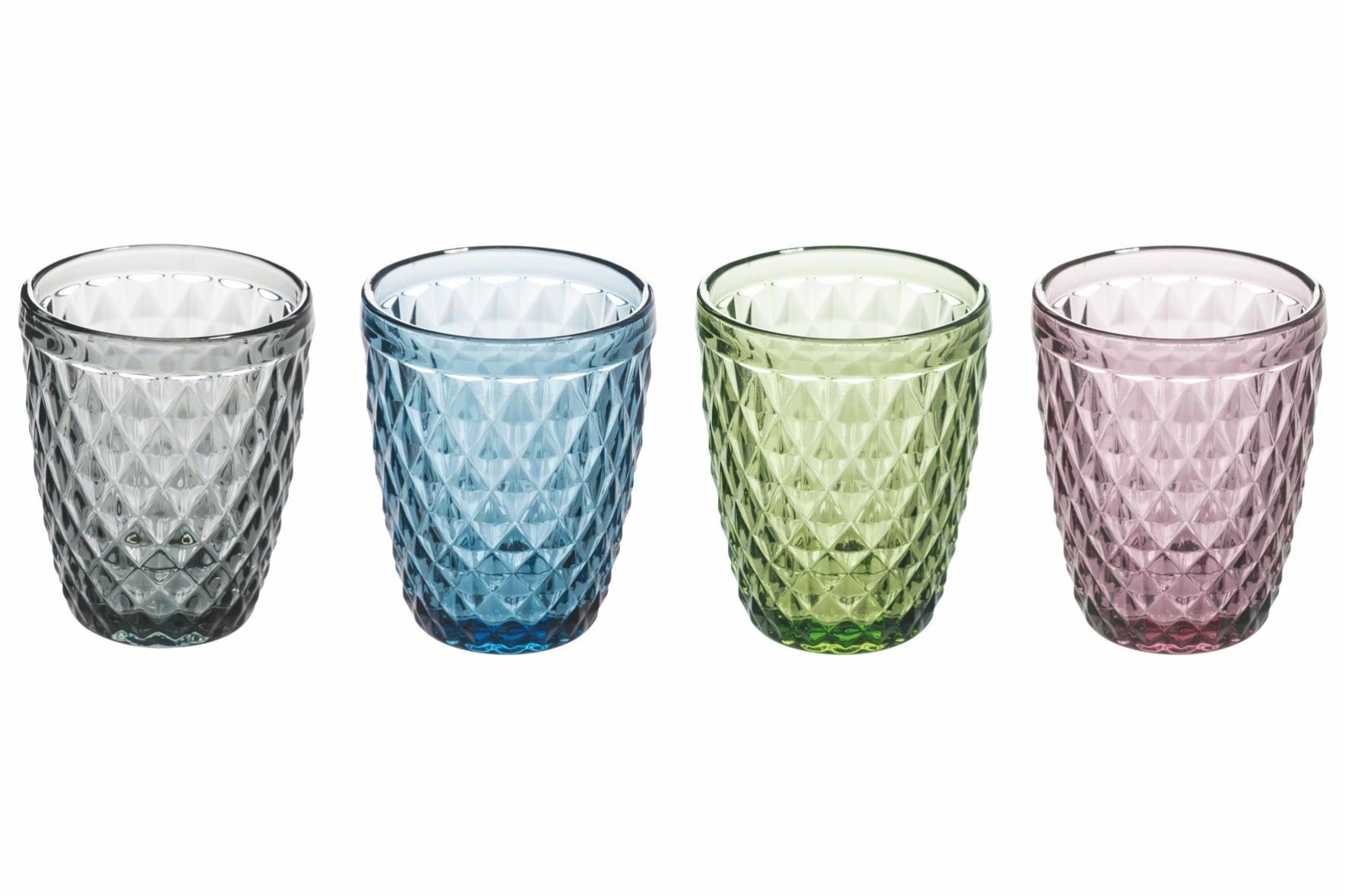 Bicchieri acqua bibite e drink set 4 bicchieri colorati Diamond 240 ml ...