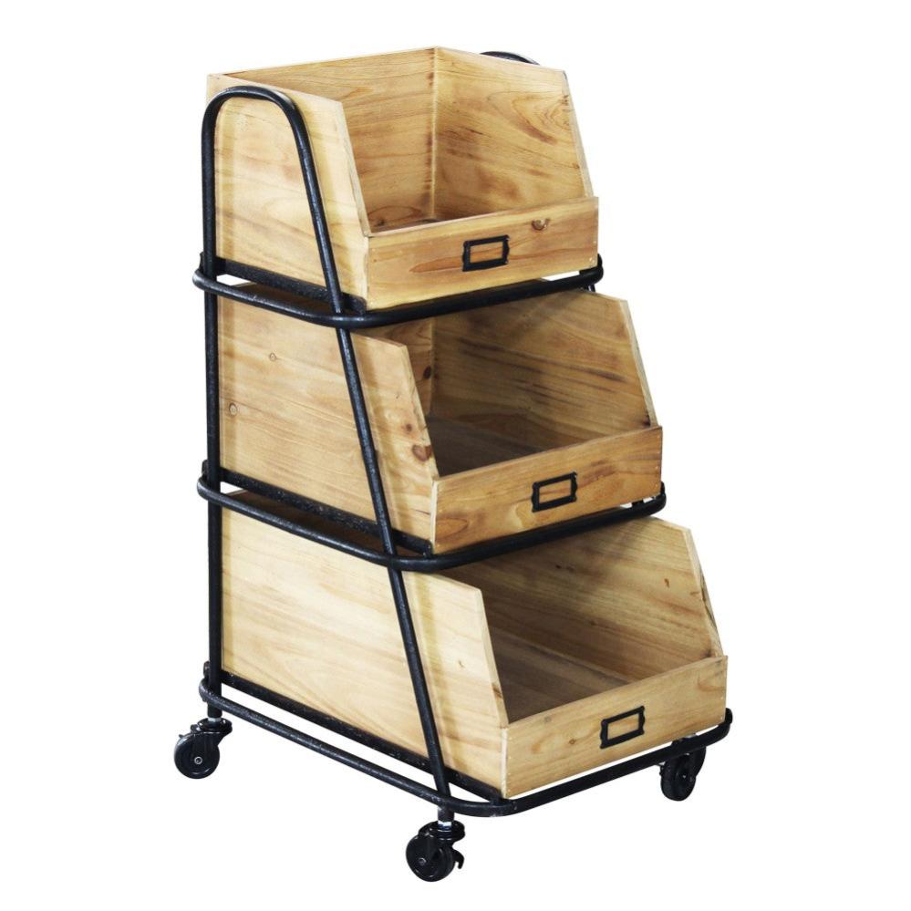 Mobile carrellino da interno scaffale in metallo e legno con ruote a 3 ...