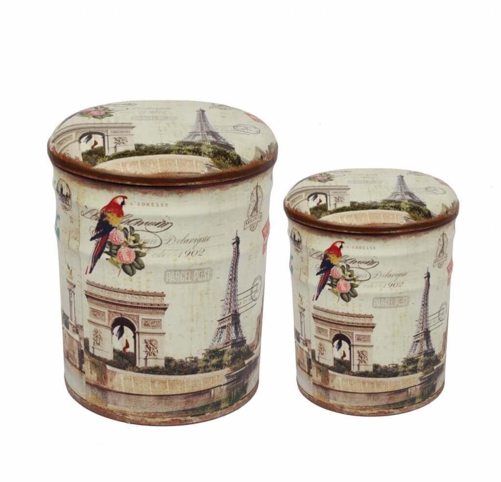 Pouf contenitori da interno in PVC con decoro Parigi Tour Eiffel set 2 ...