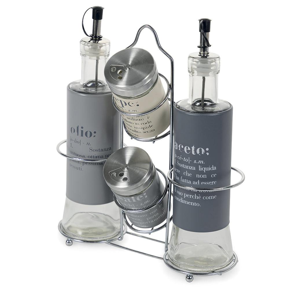 Set olio aceto sale e pepe in vetro con stand in metallo Victionary ...