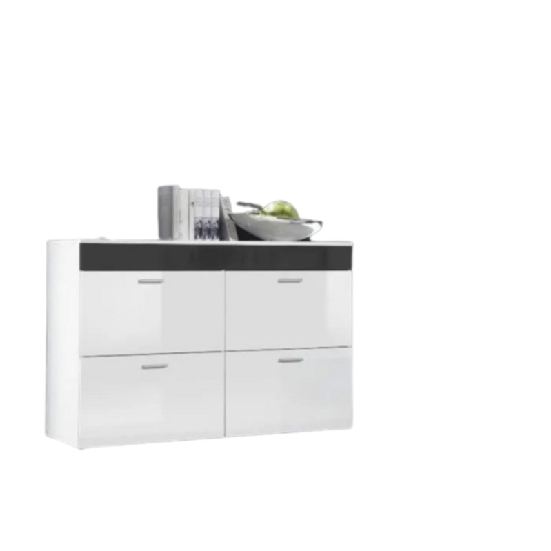 Buffet design LOGO, 4 portes Coloris blanc brillant et bande grise ...