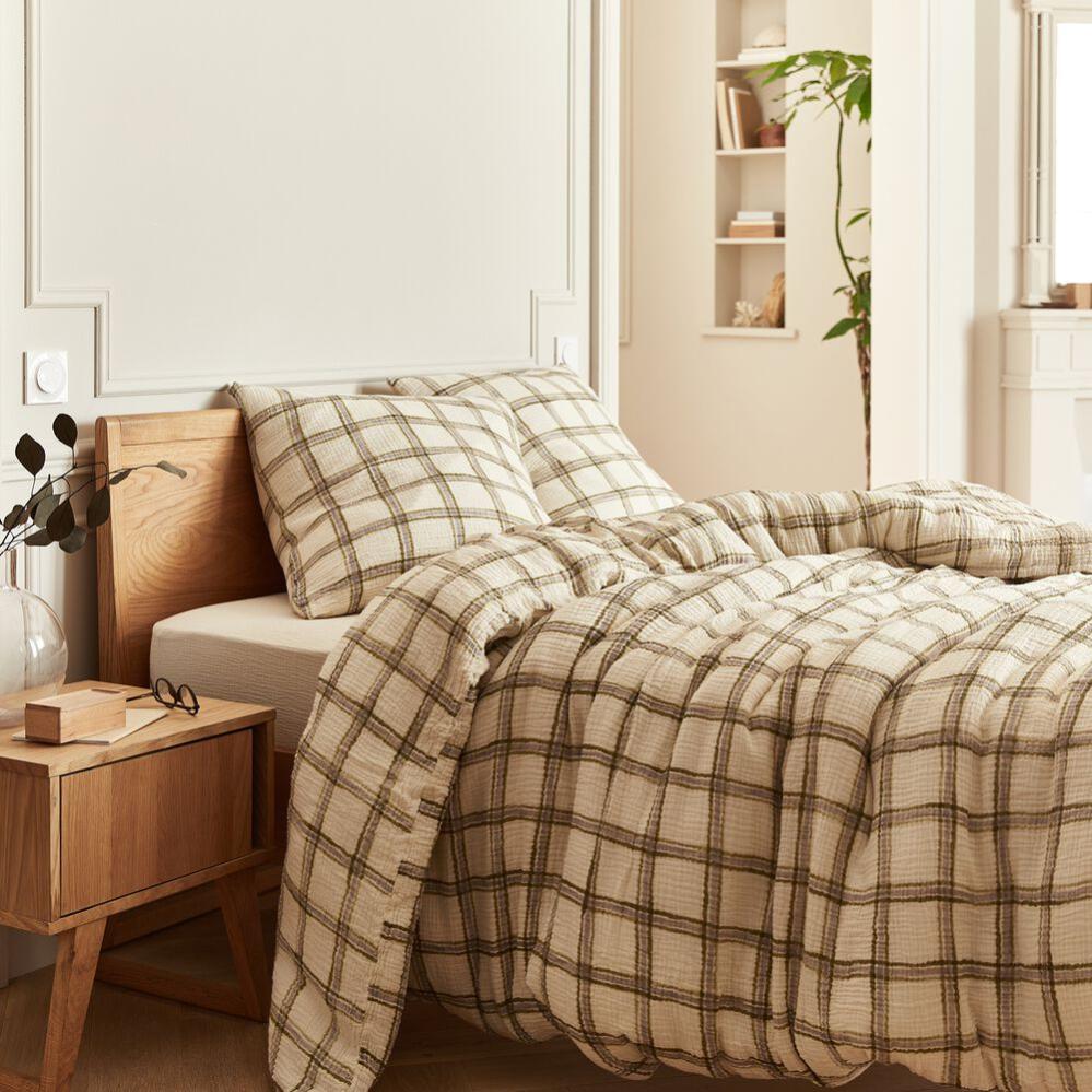 Parure de lit Gaze de coton Beige SOLIE ALINEA - L260 x larg240 cm ...