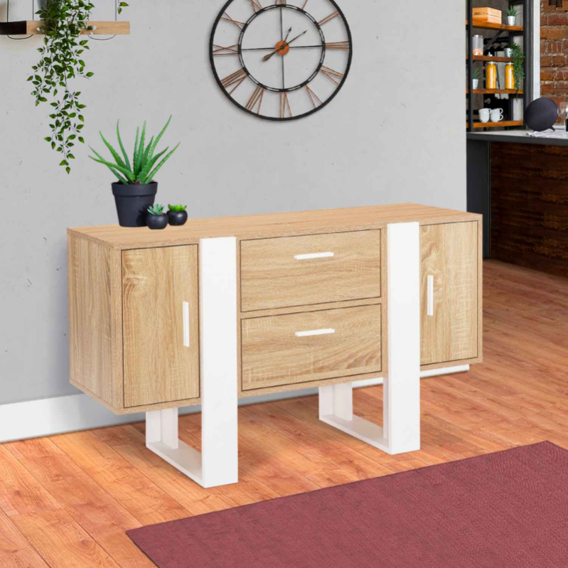 Buffet bas PHOENIX bois et blanc 105 cm | Leroy Merlin