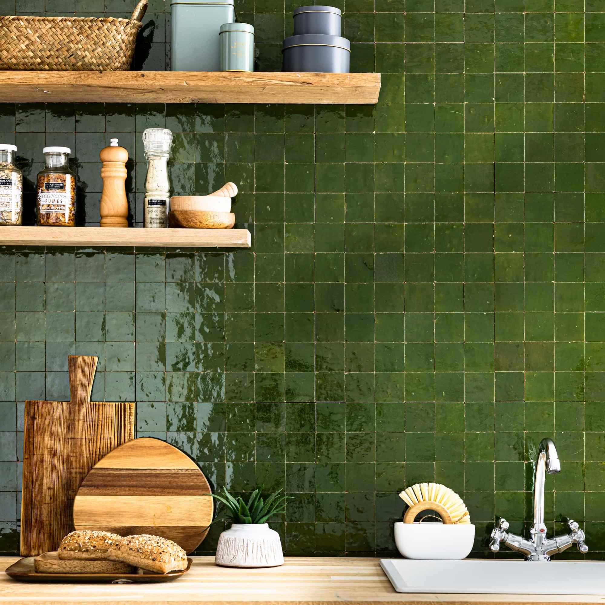 Zellige Marocain Artisanal Véritable - Vert Impérial 5x5 cm - Mosaïque ...