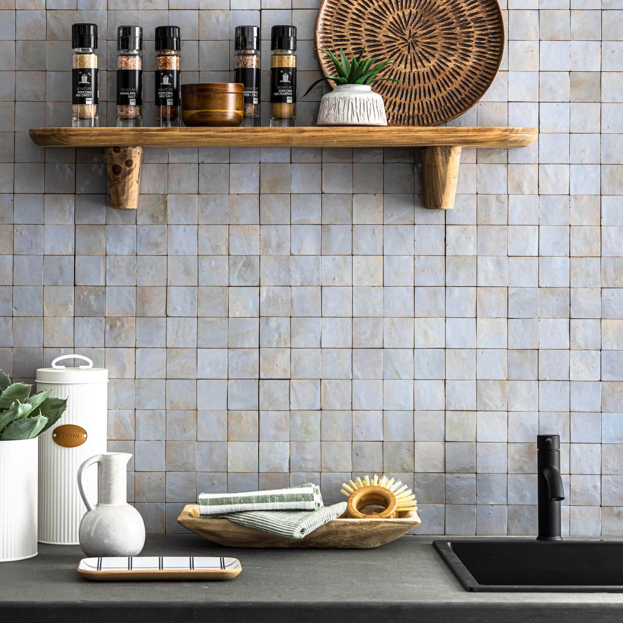 Zellige Marocain Artisanal Véritable - Bleu Gustavien 5x5 cm - Mosaïque ...