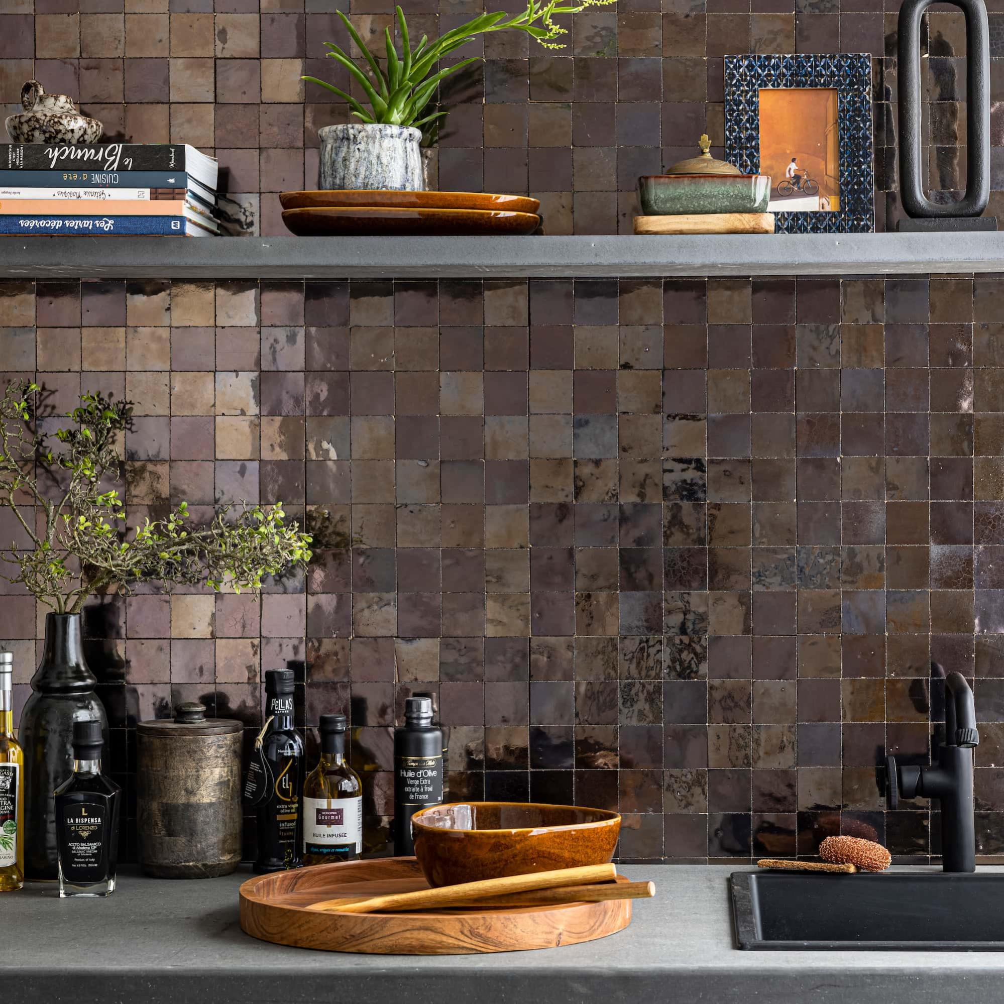 Zellige Marocain Artisanal Véritable - Bronze 5x5 cm - Mosaïque mur ...