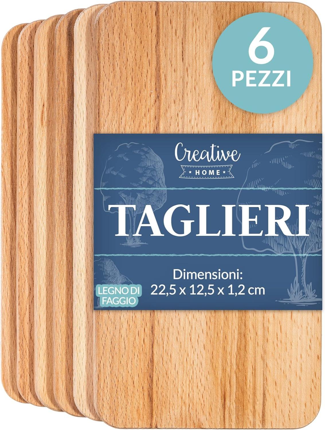 Creative Home Set di Taglieri da Cucina in Legno 6 Pezzi | 22.5x12.5x1 ...
