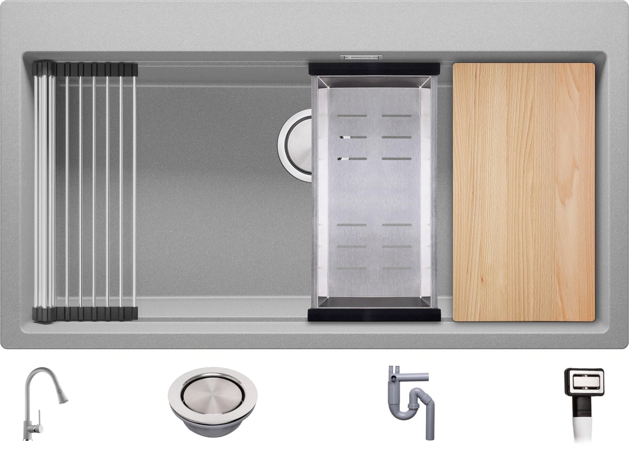 Lavello multifunzione in granito grafite, 90 x 50 cm, lavello a 1 vasca ...