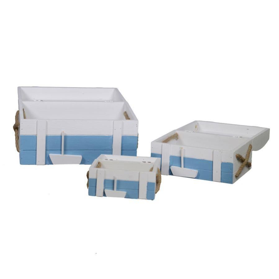 Scatola legno mare 1-3 righe bianco/azzurro rettangolare cm32x20h17,5 ...
