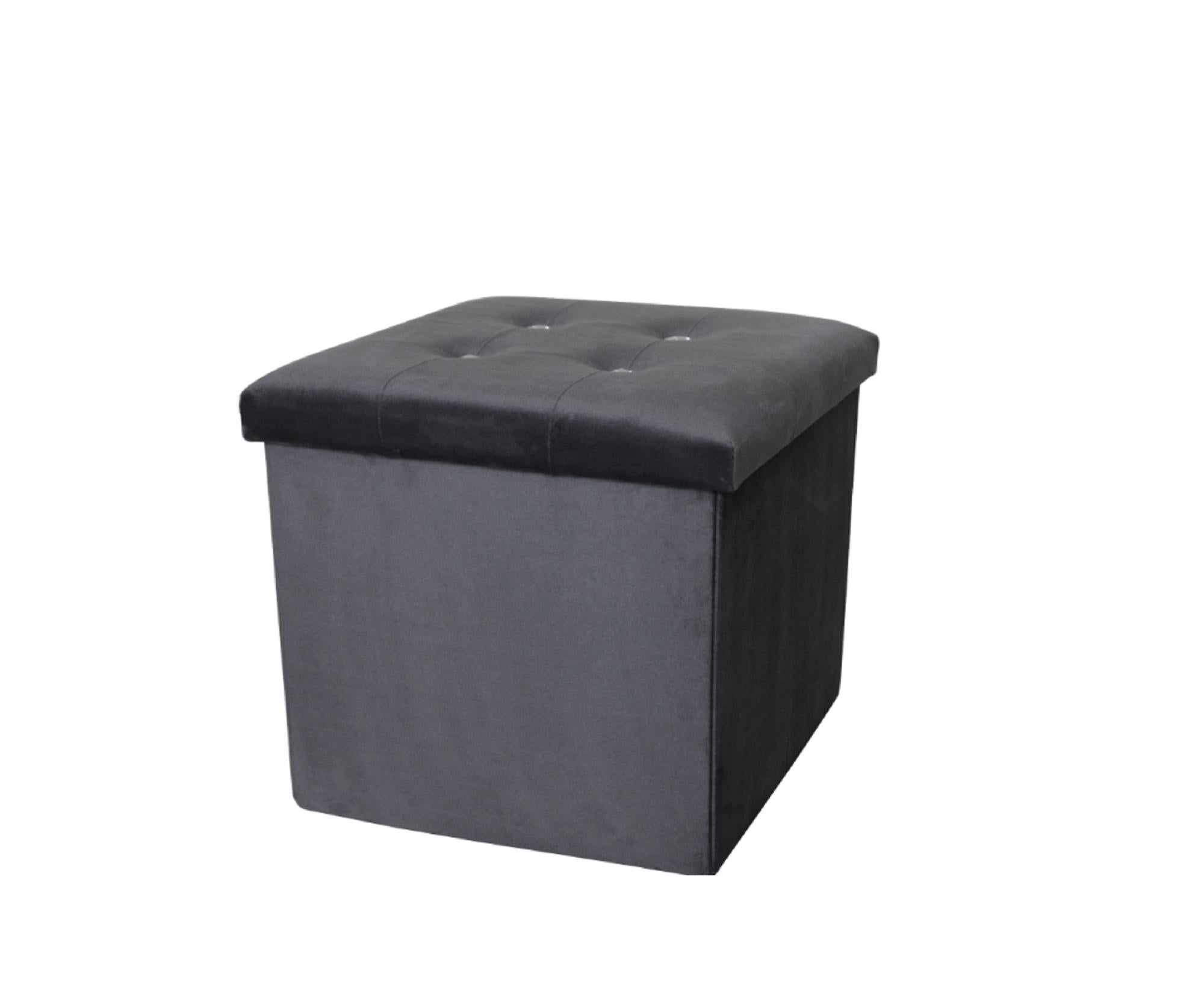 Tabouret avec espace de rangement et couvercle pliable, couleur noir ...