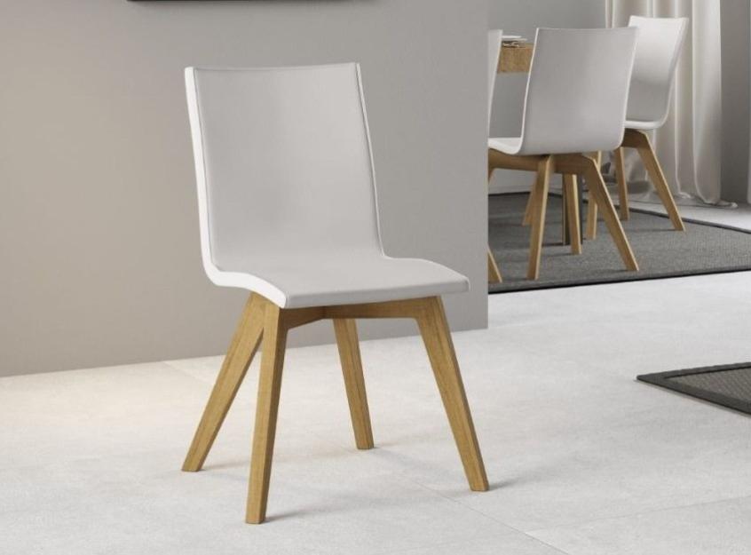 Chaise moderne simili cuir blanc et pieds bois clair Julak | Leroy Merlin