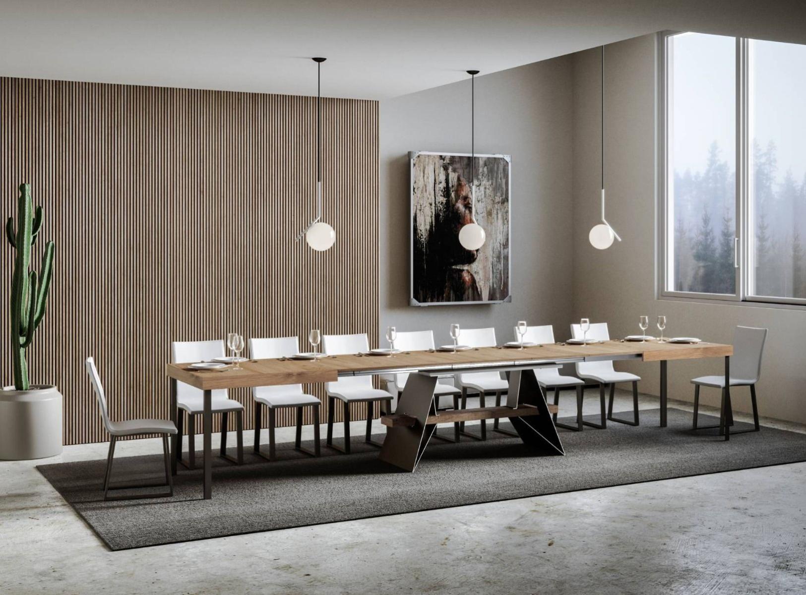 Grande table à rallonges bois clair et pieds acier gris foncé 8 à 20 ...