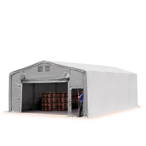 8x8 m hangar, PVC 850, H. 3m avec porte actionnée par traction, gris ...