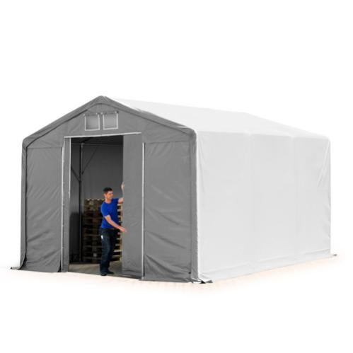 6x6 m tendostruttura, altezza 3,0m porta scorrevole, PVC 850, grigio ...