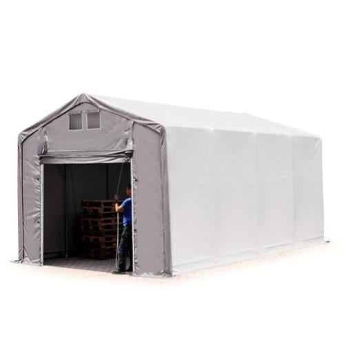 4x8 m hangar, PVC 850, H. 3m avec porte actionnée par traction, gris ...