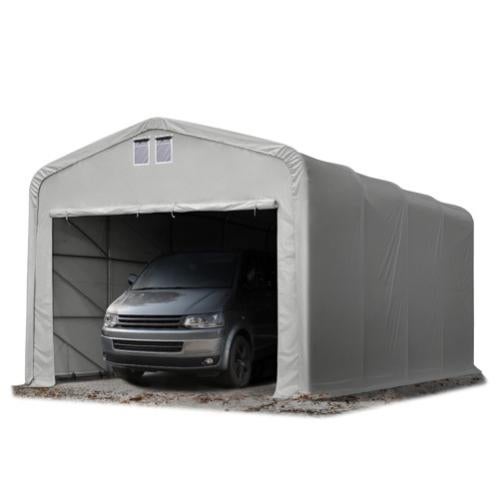 5x8 m, Tente garage de stockage, PVC 850, porte 4,1x2,5 m, gris, avec ...