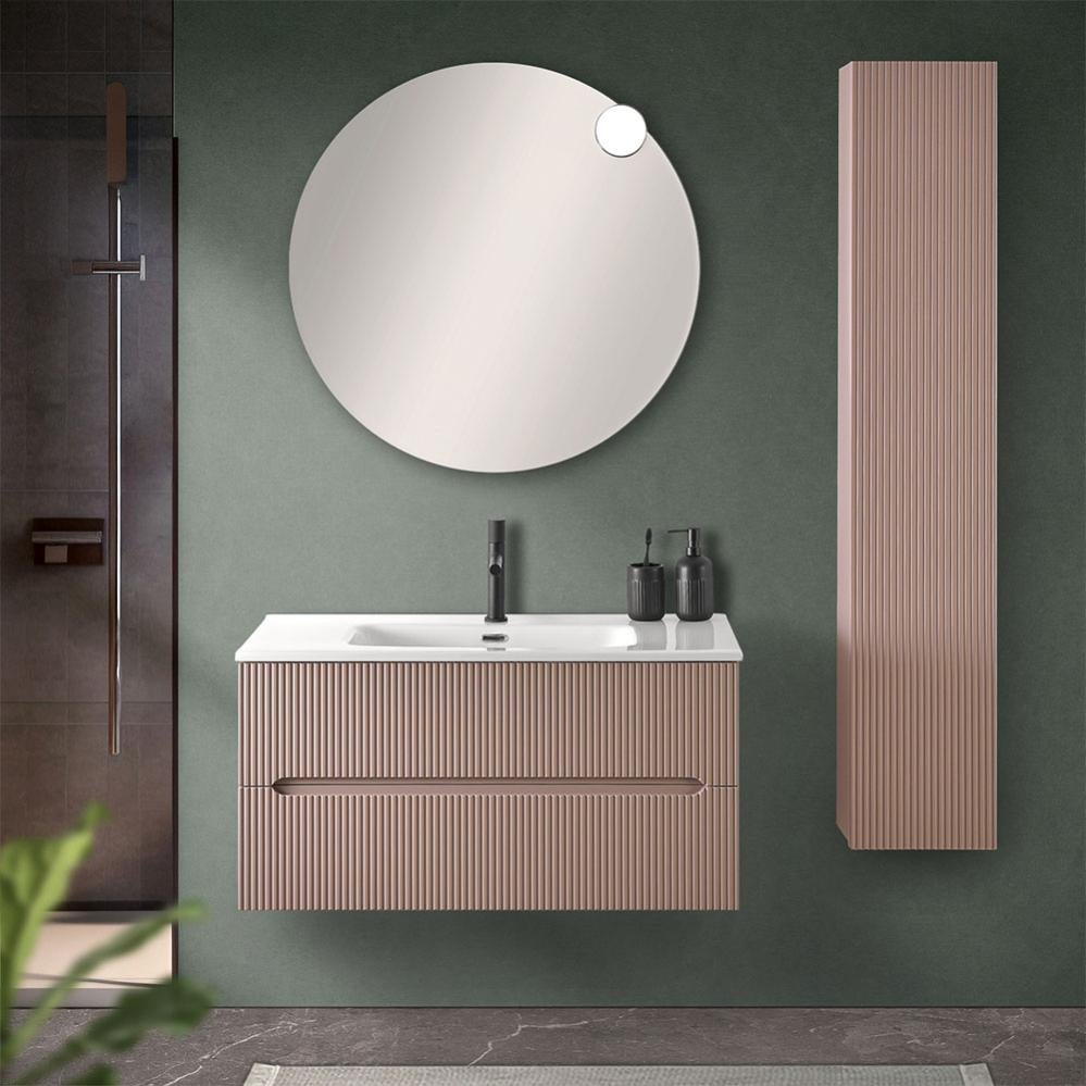 Mobile bagno sospeso cannettato 90 cm rosa con specchio | Bali | Leroy ...