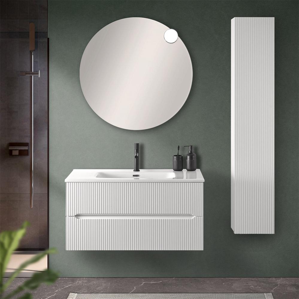 Mobile bagno sospeso cannettato 90 cm bianco opaco con specchio | Bali | Leroy Merlin