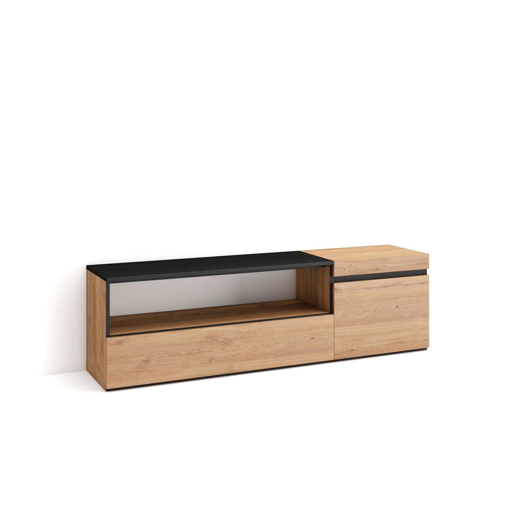 Mueble TV | Televisión, 150x45x35cm, Para TV hasta 65", Roble y negro ...