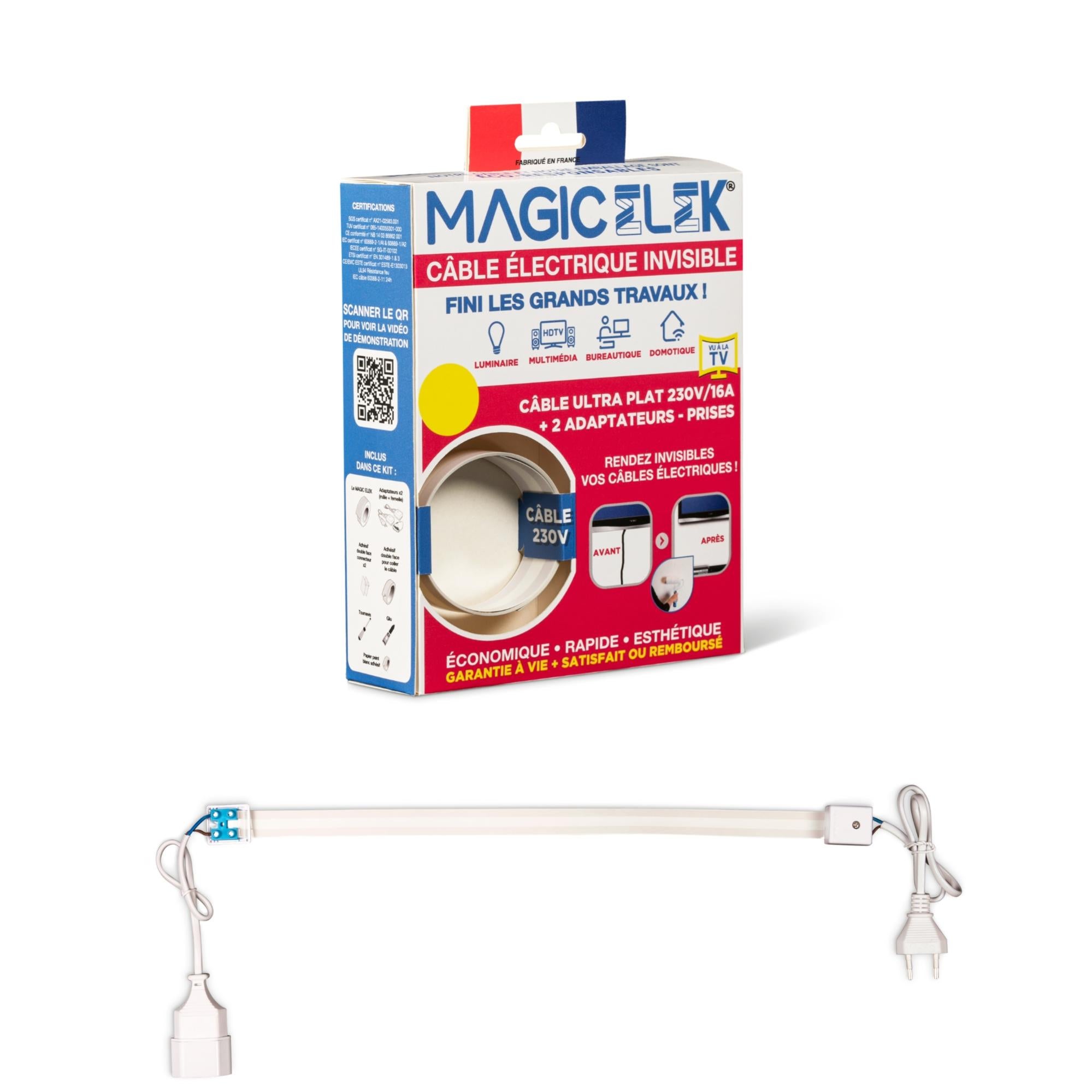 MAGIC ELEK - Câble électrique ultra plat 3M 230V/16A - fil électrique ...