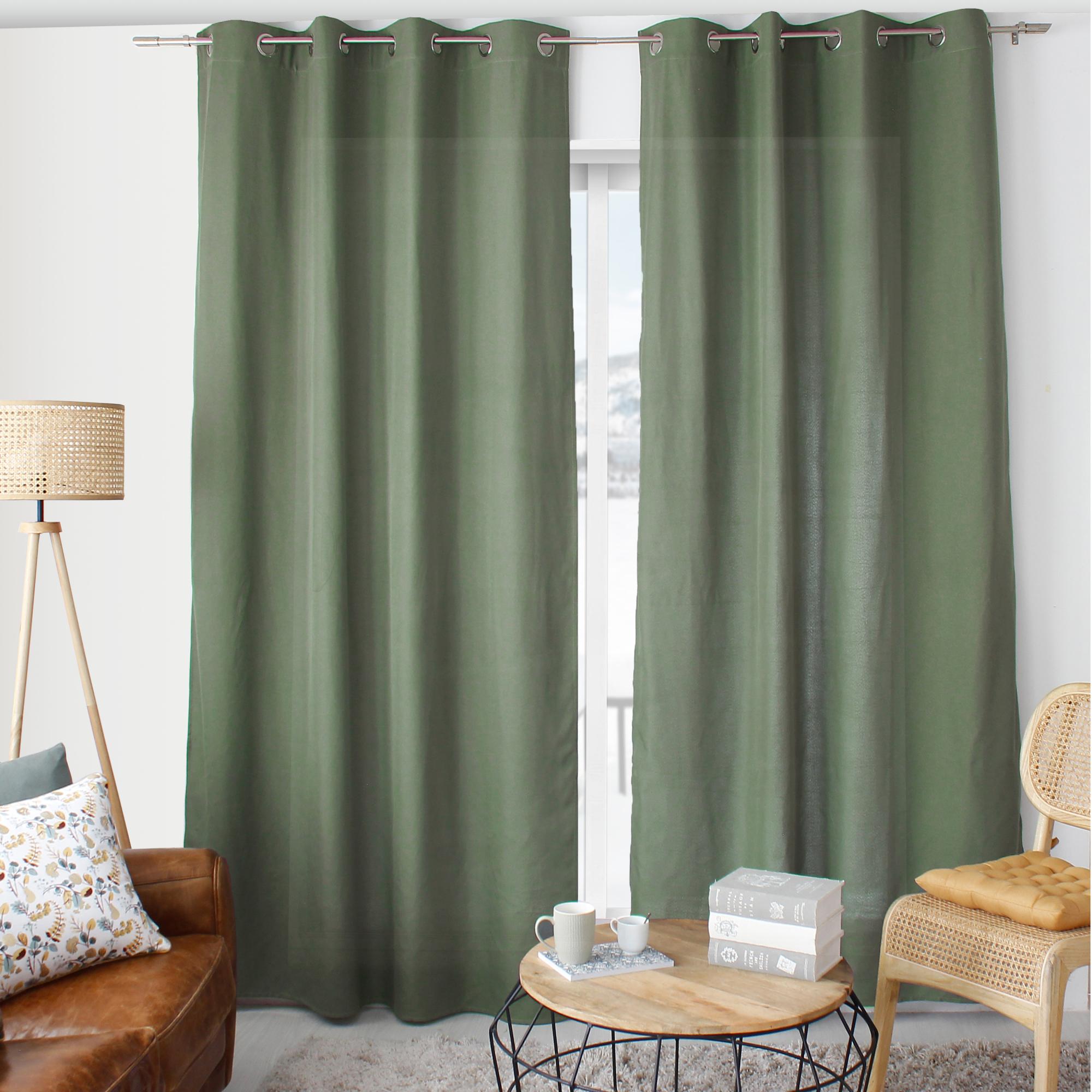 LOT de 2 Rideaux à œillets, 135x240cm, Vert Argile, Collection Stella ...